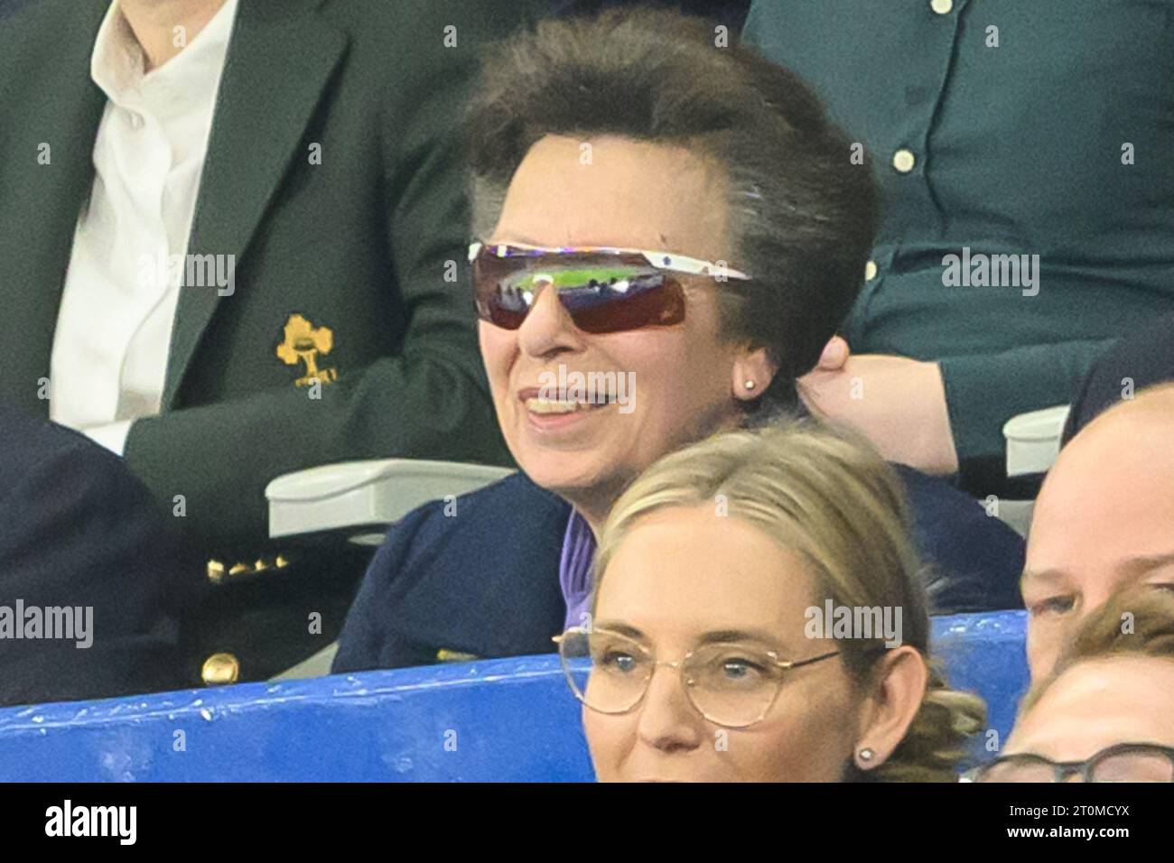 Paris, France. 7th Oct 2023. Princess Anne attends the Rugby World Cup ...