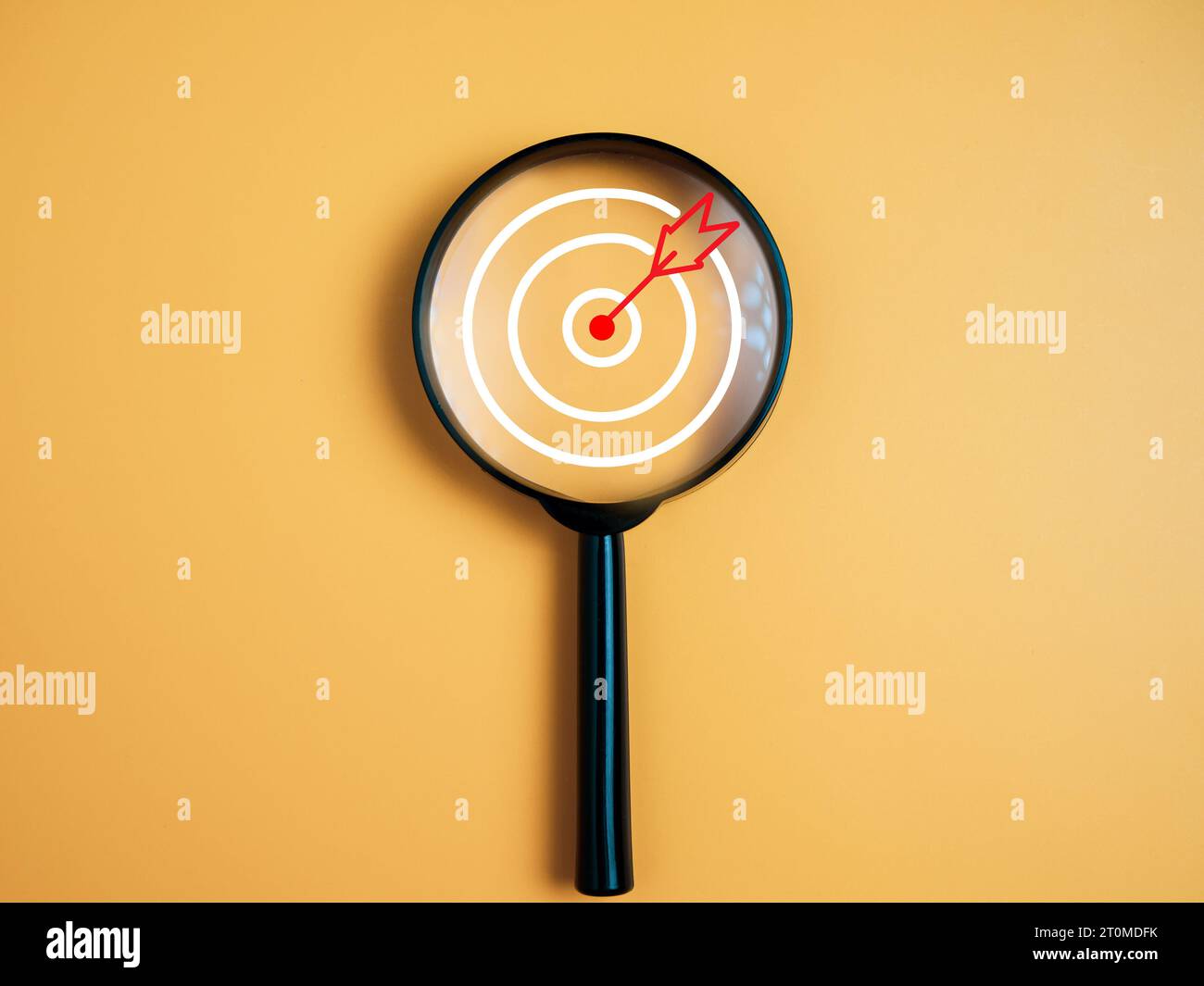 Target, objective, Goal achievement, Purposefulness concept. Magnifying ...