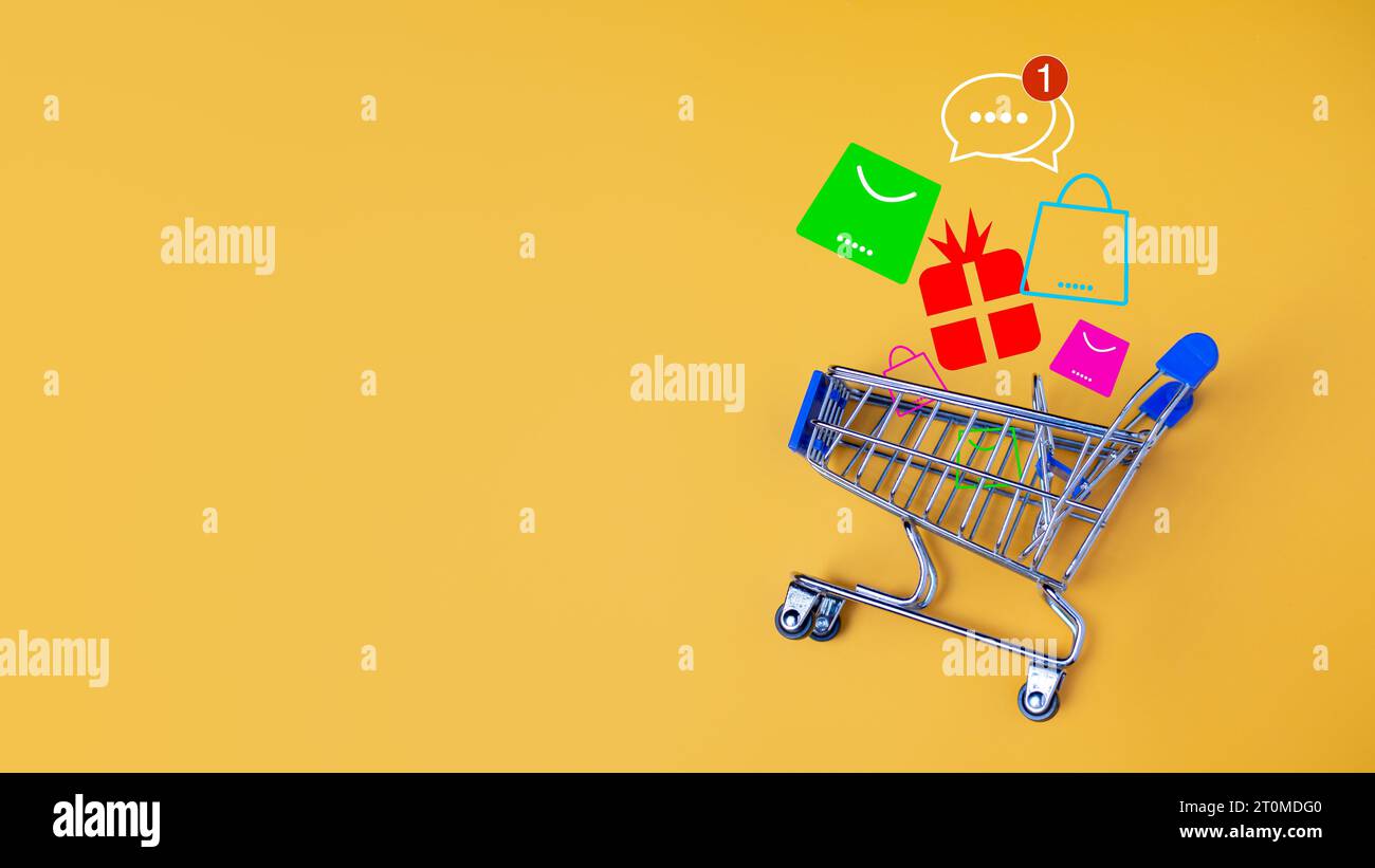 Shopping cart on white background with light and shadow. schopping ...