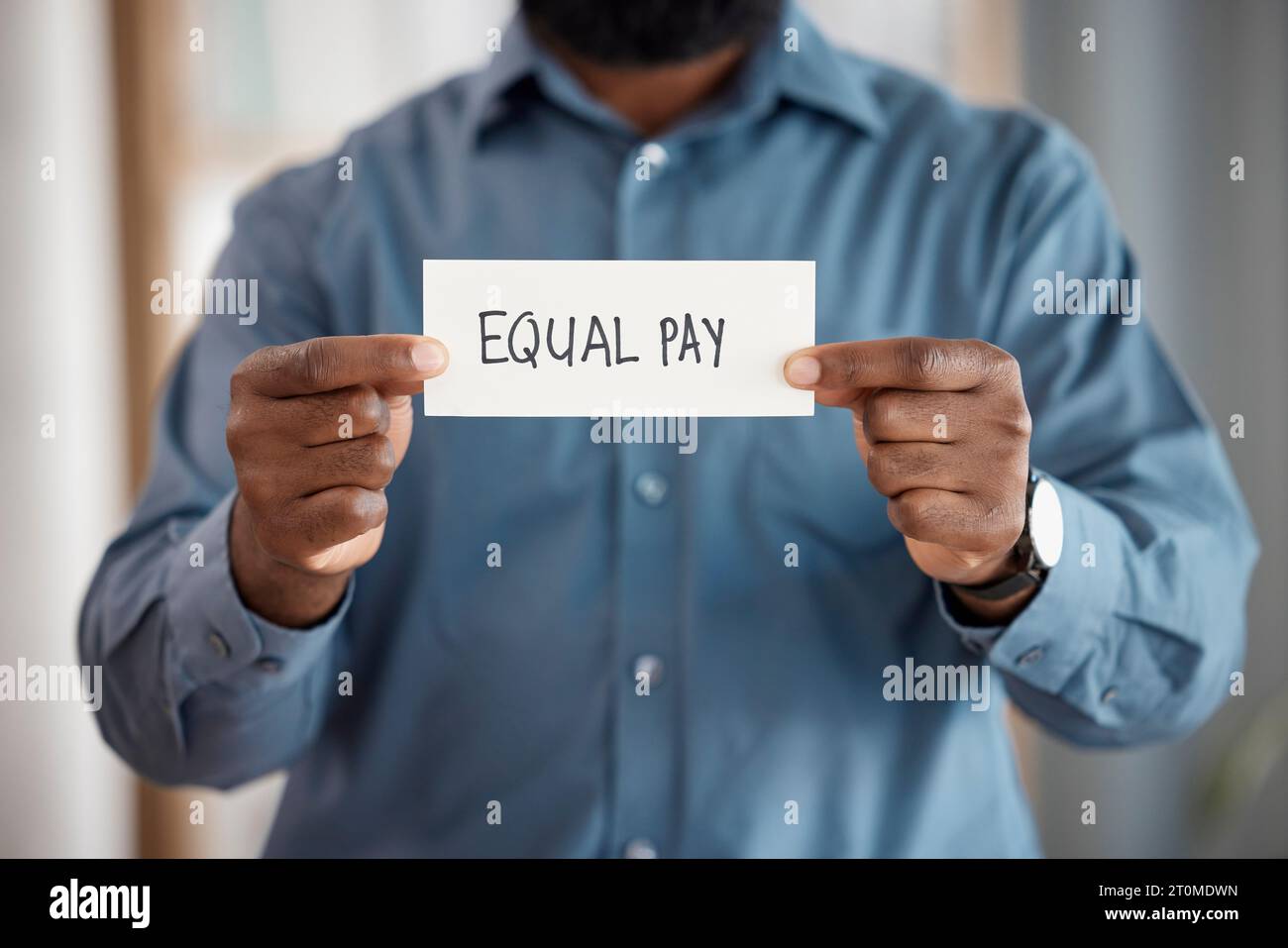 Hands, paper sign and equal pay for person in office with opinion, vote ...