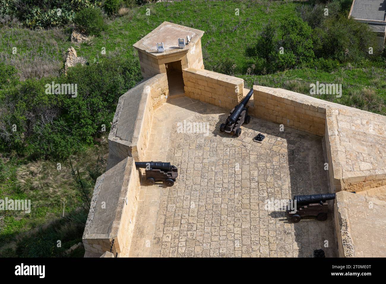 Walls and terrace with cannons and turret in the Cittadella in city of ...