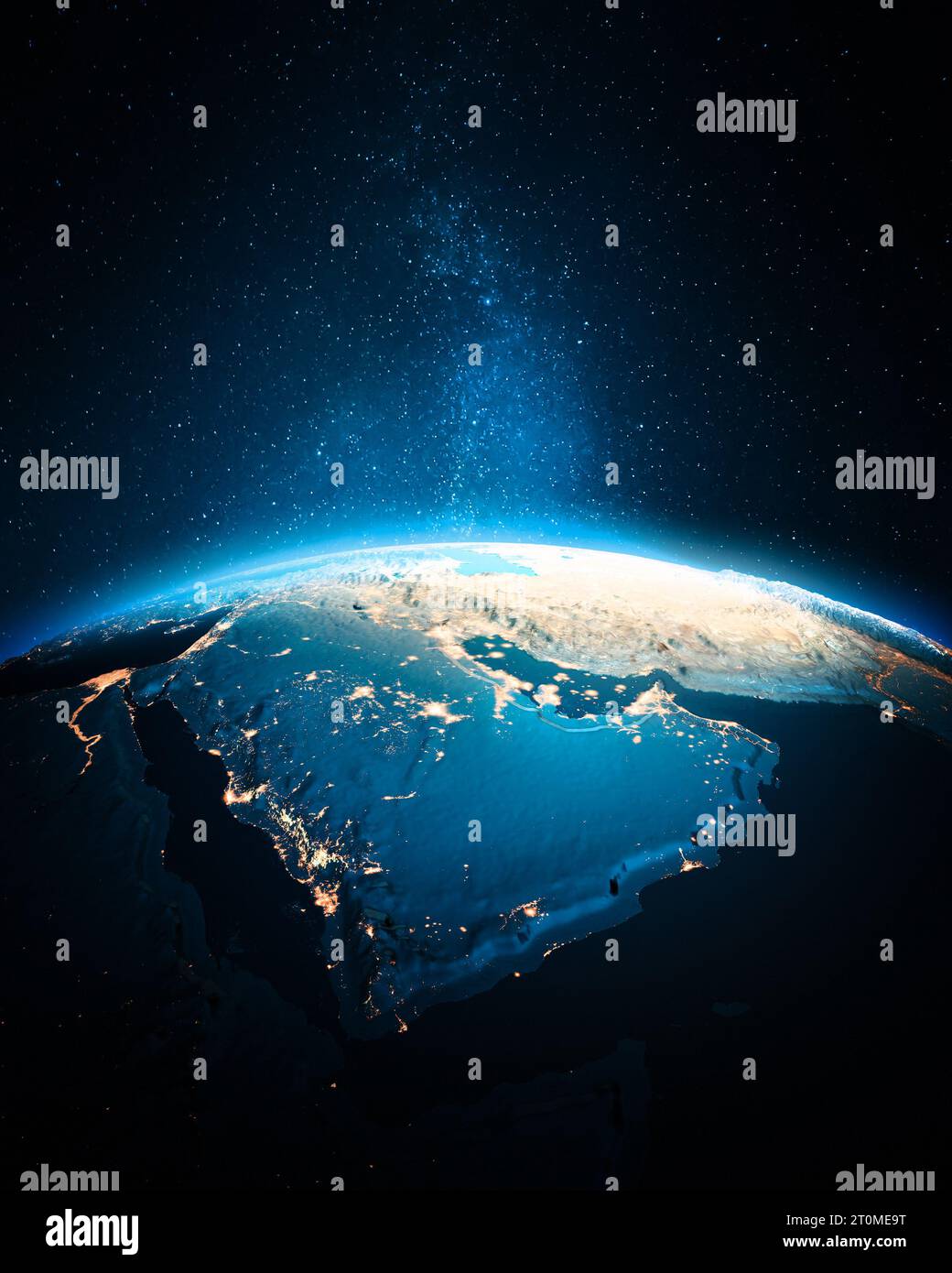 Middle East city lights. Elements of this image furnished by NASA. 3d ...