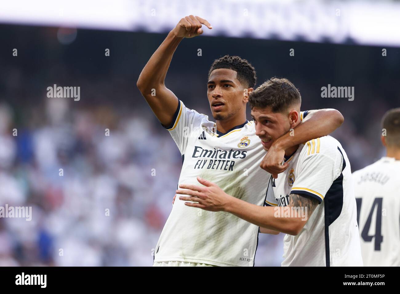 Jude Bellingham of Real Madrid celebrates a goal with Federico Valverde ...