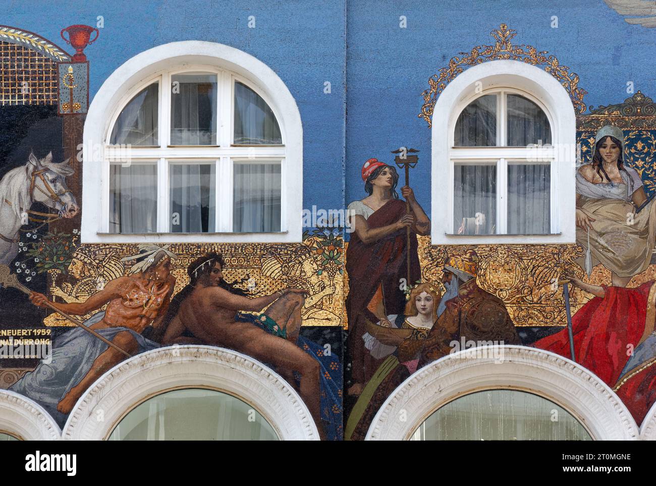 VIENNA, Austria - January 4, 2023: Close-up of the mosaic representing ...