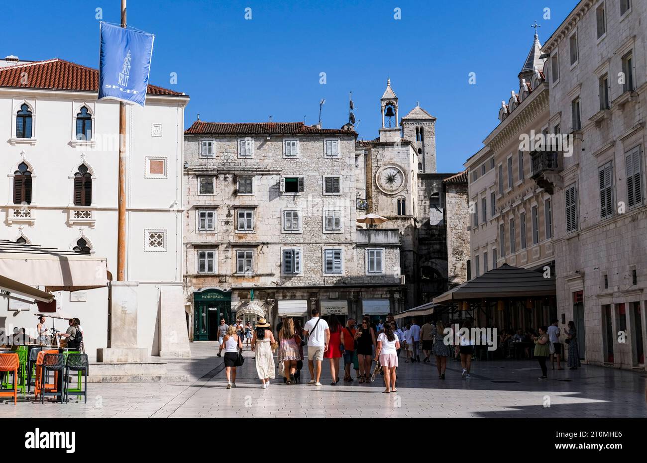Split, Croatia. 17th Sep, 2023. The square Pjaca (People's Square), in ...