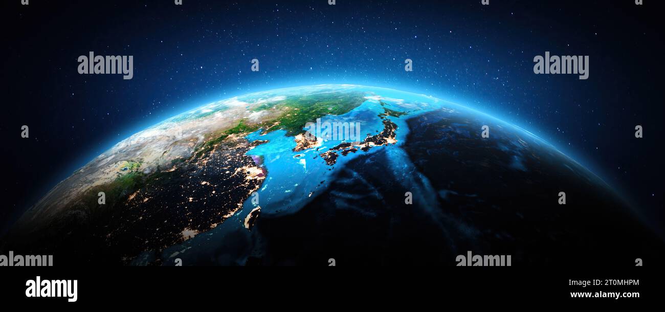 Japan, Korea and China at night. Elements of this image furnished by ...