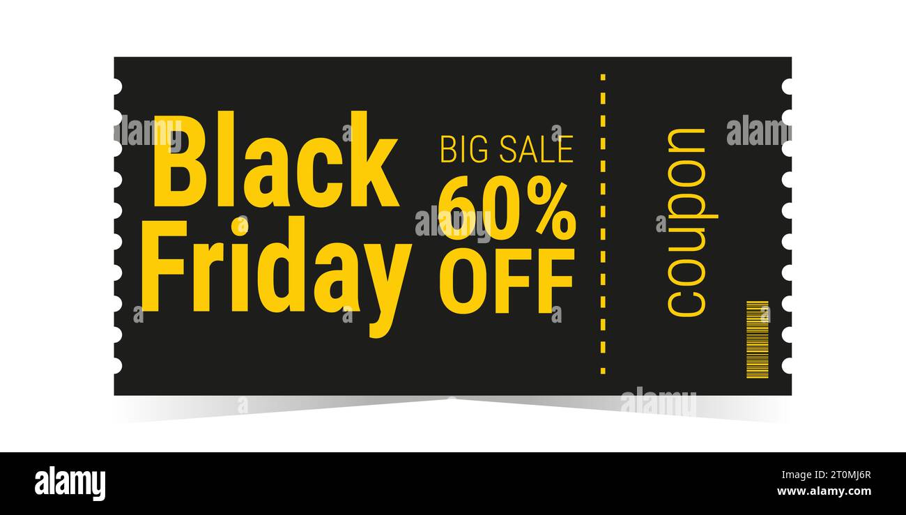 Black Friday sale ticket coupon template layout. Black and yellow ...