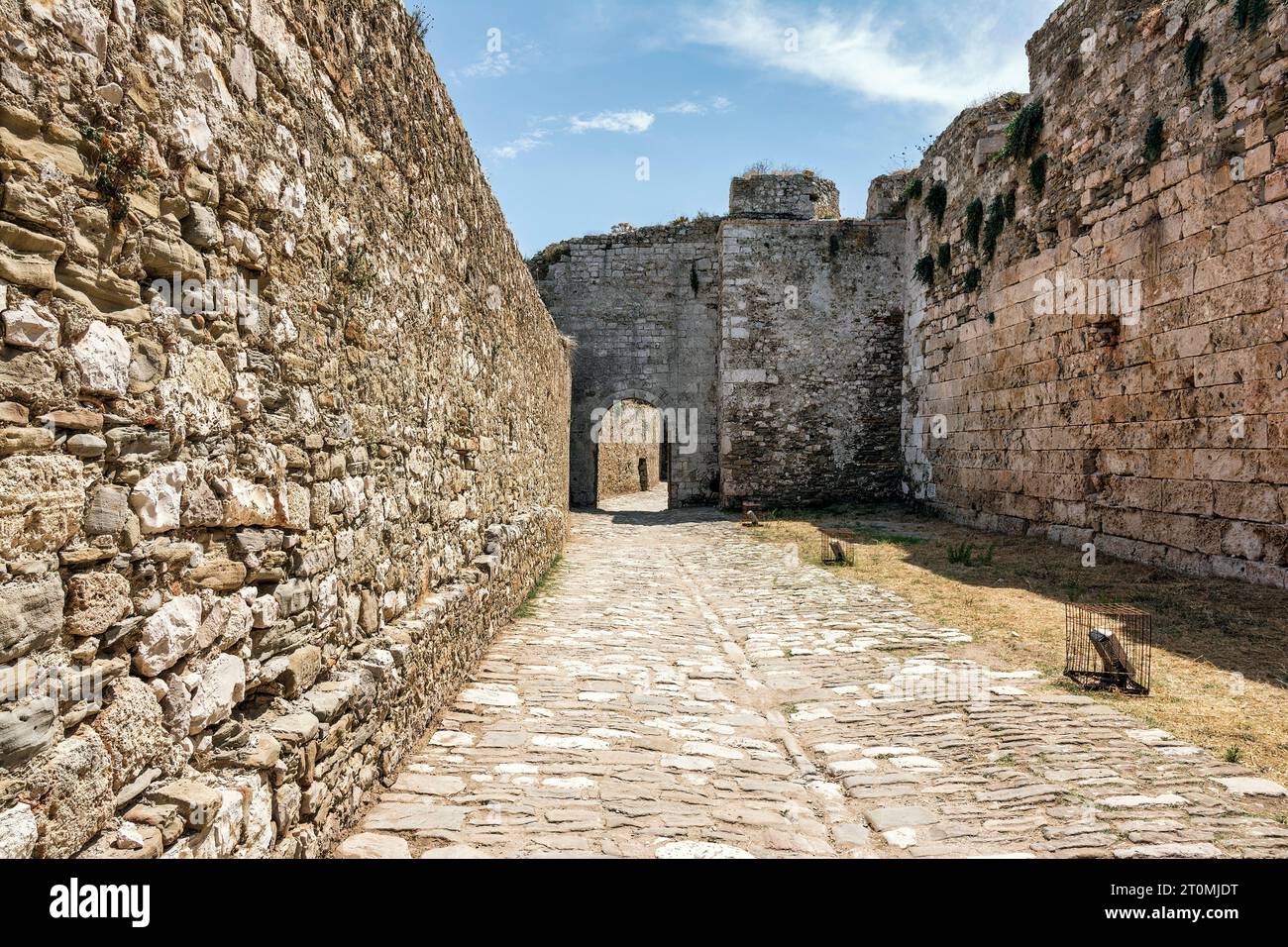The main arched entrance gate of Methoni Castle. The castle is a ...
