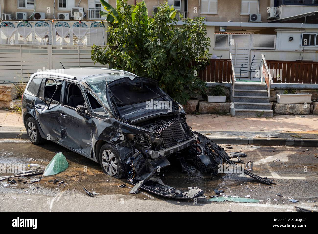 Sderot, Israel. 08th Oct, 2023. A general view of destruction after the ...