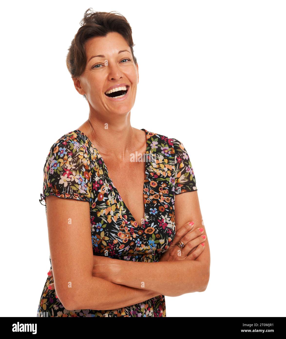 Woman, laugh and arms crossed in studio portrait for aging vitamin c ...
