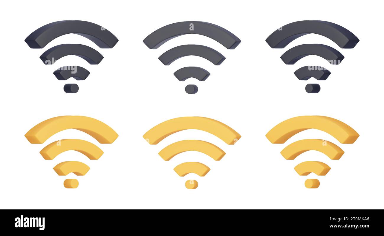 Set of 3D vector Wi Fi sign. Realistic Wireless network, connection and ...