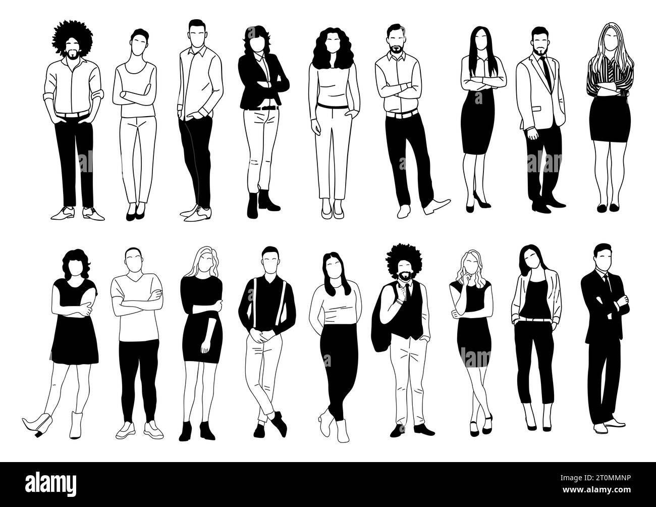 Different business people standing line art vector Stock Vector Image ...