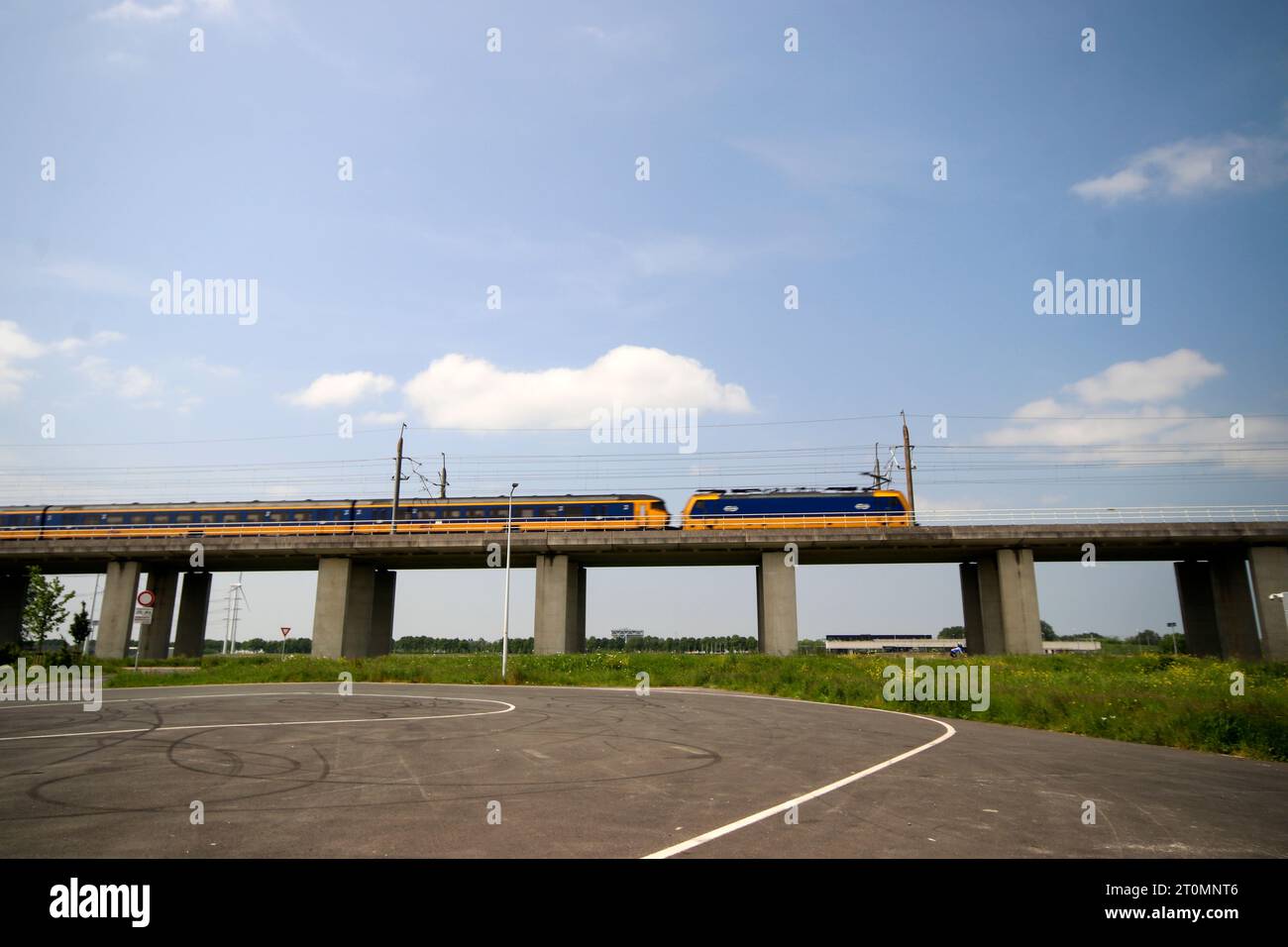 Traxx locomotive intercity direct of NS on viaduct on High speed route ...