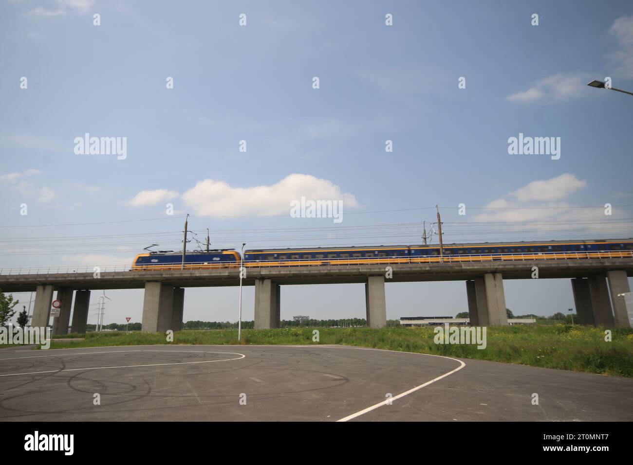 Traxx locomotive intercity direct of NS on viaduct on High speed route ...