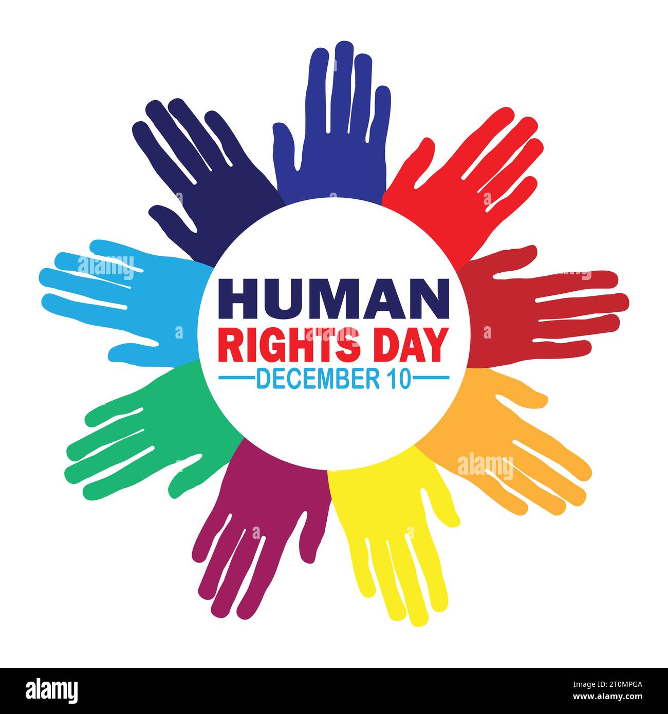 Human rights day design with colorful hands over white background ...