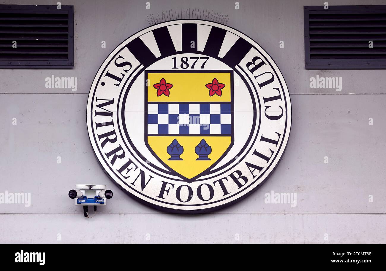 A general view of a St. Mirren club crest during the cinch Premiership ...