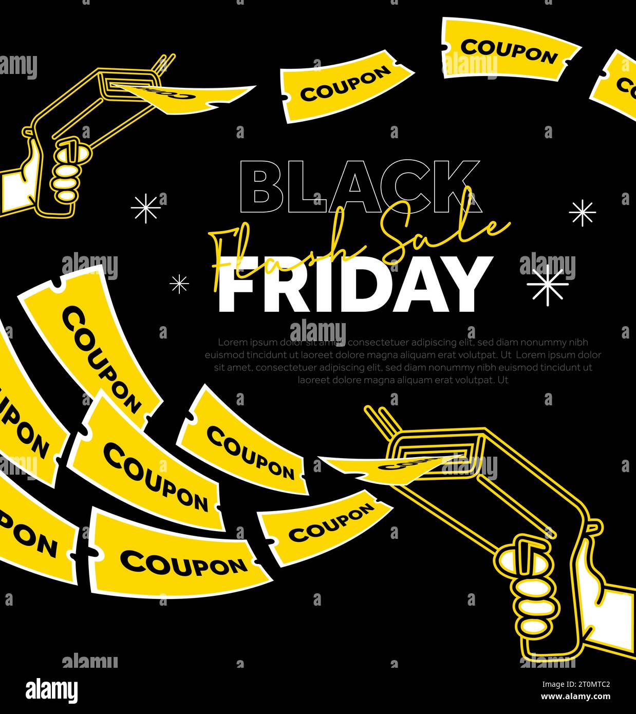 Black friday banner with money machine gun firing coupons. Printing ...