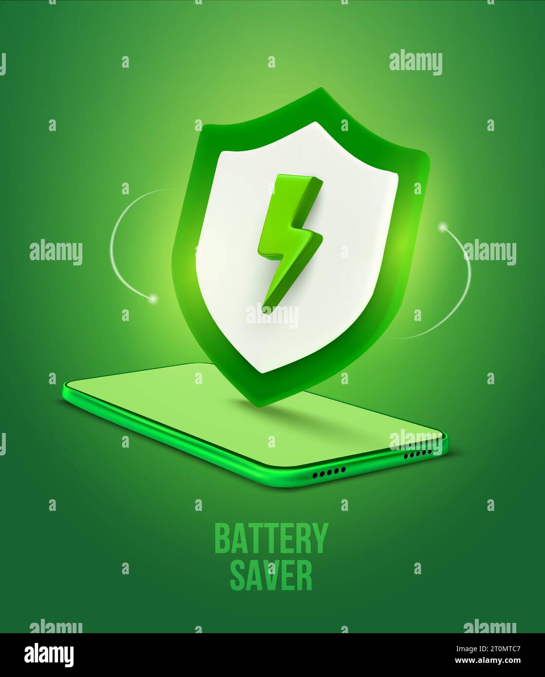 3d phone battery saver banner template with phone and energy shield ...