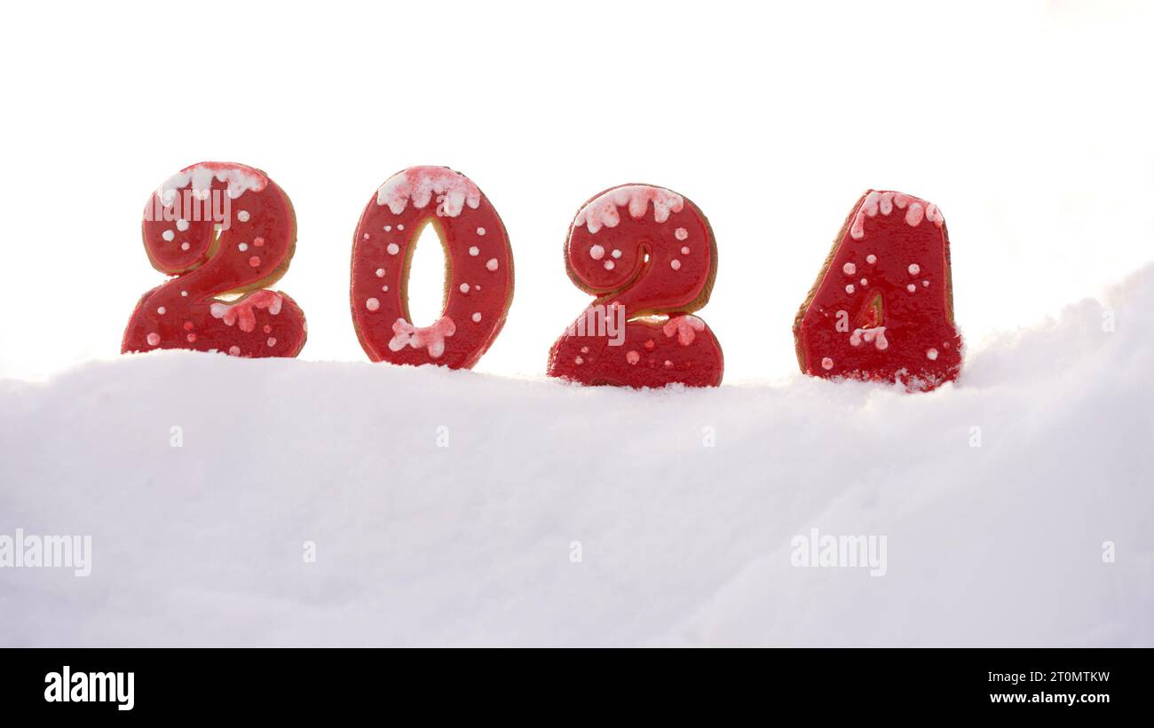 Gingerbread numbers 2024 against a background of snow. Numbers 2024 in ...