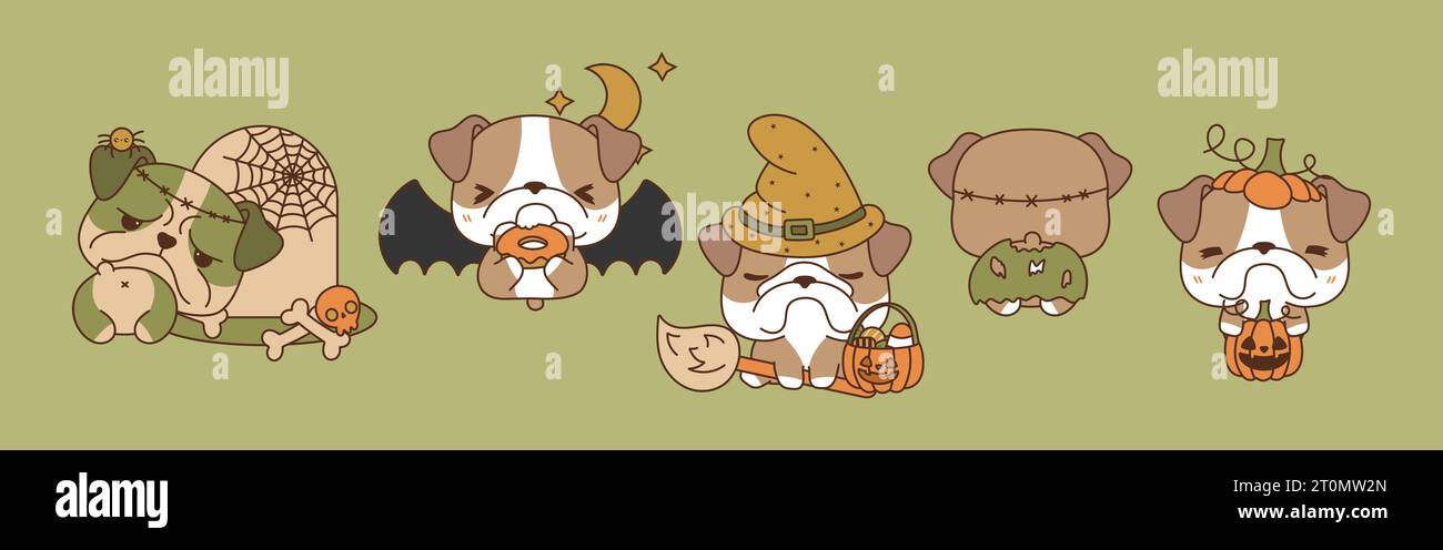 Collection of Vector Halloween Bulldog Dog Art. Set of Isolated ...