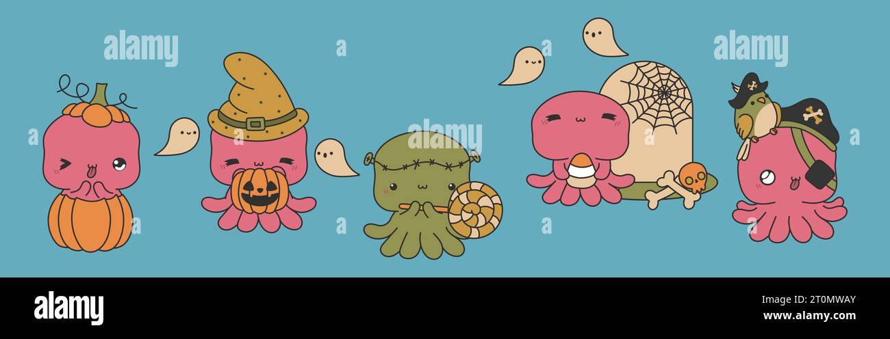 Collection of Vector Halloween Octopus. Set of Isolated Halloween ...