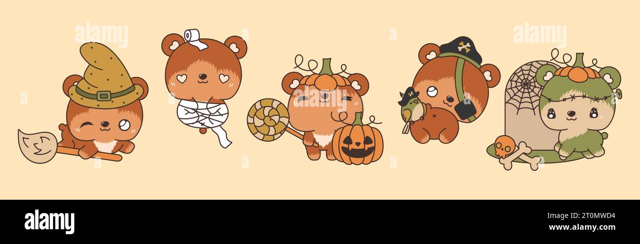 Collection of Vector Halloween Bear Art. Set of Isolated Halloween ...