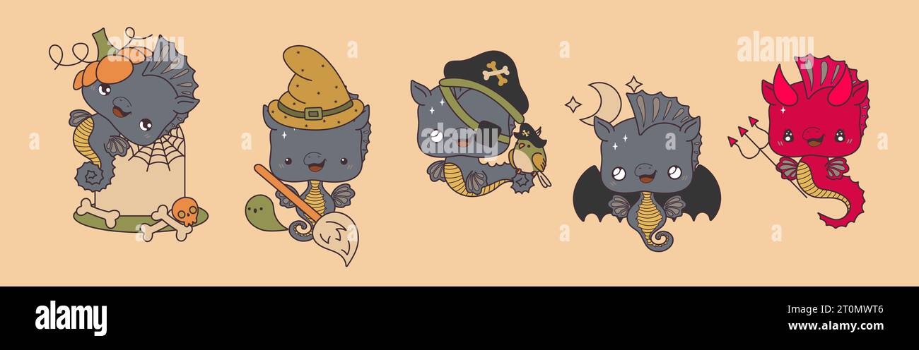 Set of Vector Halloween Underwater Animal Illustrations Stock Vector ...