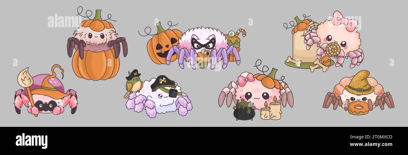 Cartoon Clipart Halloween Spider. Cute Vector Illustration of a Kawaii ...