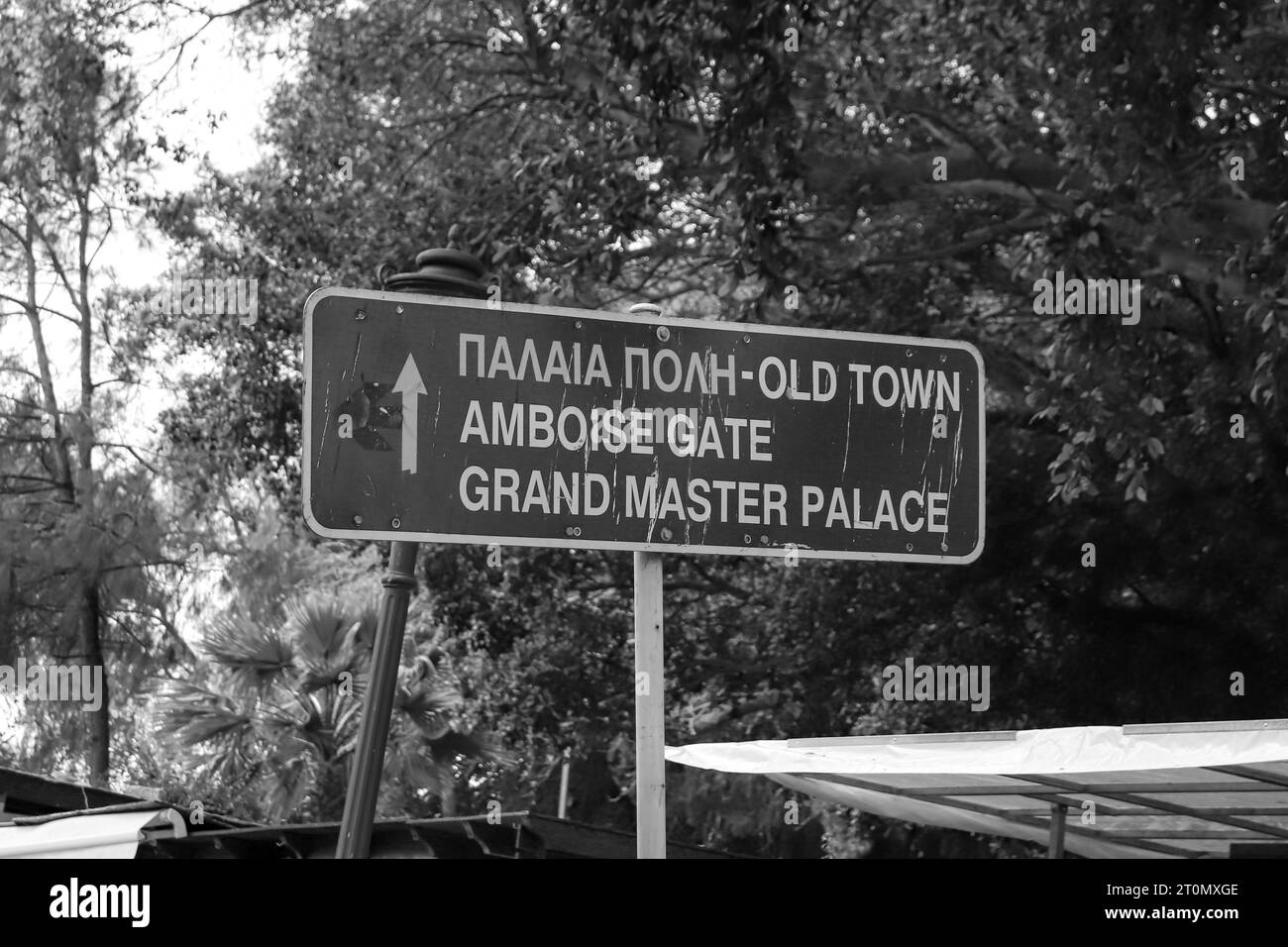 Direction sign to Rhodes old town through the Amboise Gate and to the ...