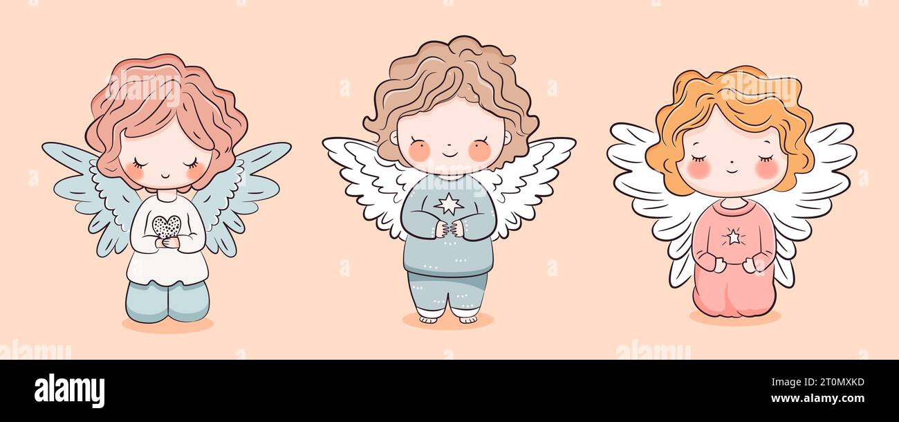 Cute cartoon babies angels for Christmas and Easter. Vector ...