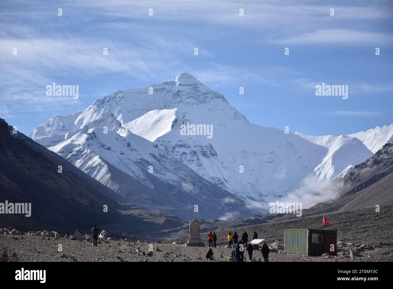 The peak of mount Everest in Himalaya chain seen from Everest base camp ...