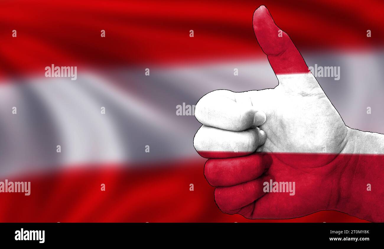 thumbs up in approval with the Austrian flag painted Stock Photo - Alamy