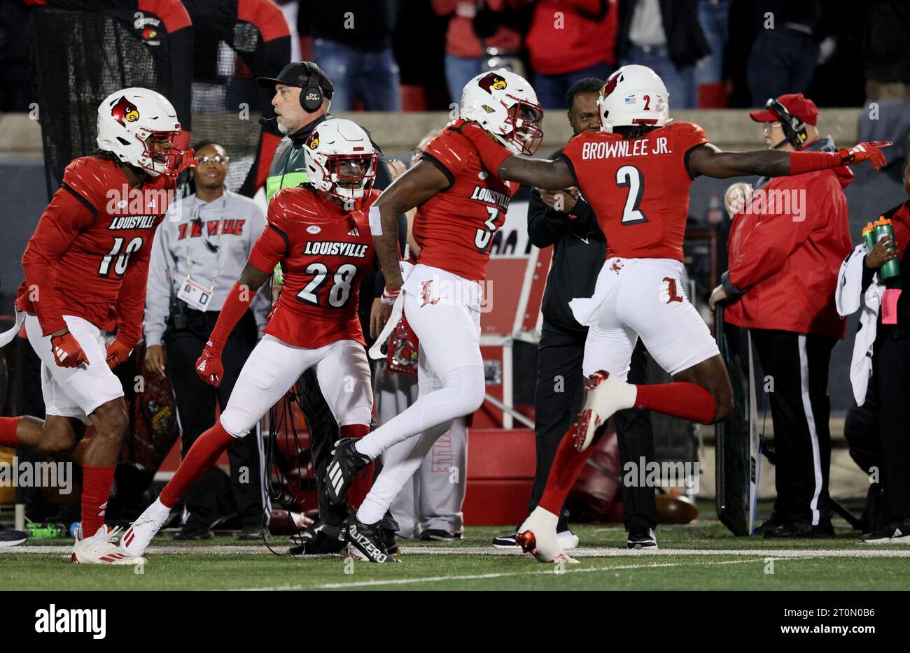University of Louisville Quincy Riley (3) celebrates after catching an ...