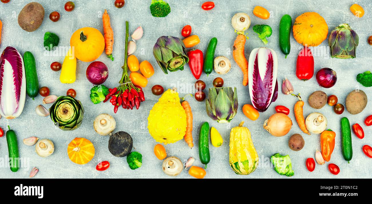 Assortment of fresh uncooked vegetables. Variety of raw vegetable ...