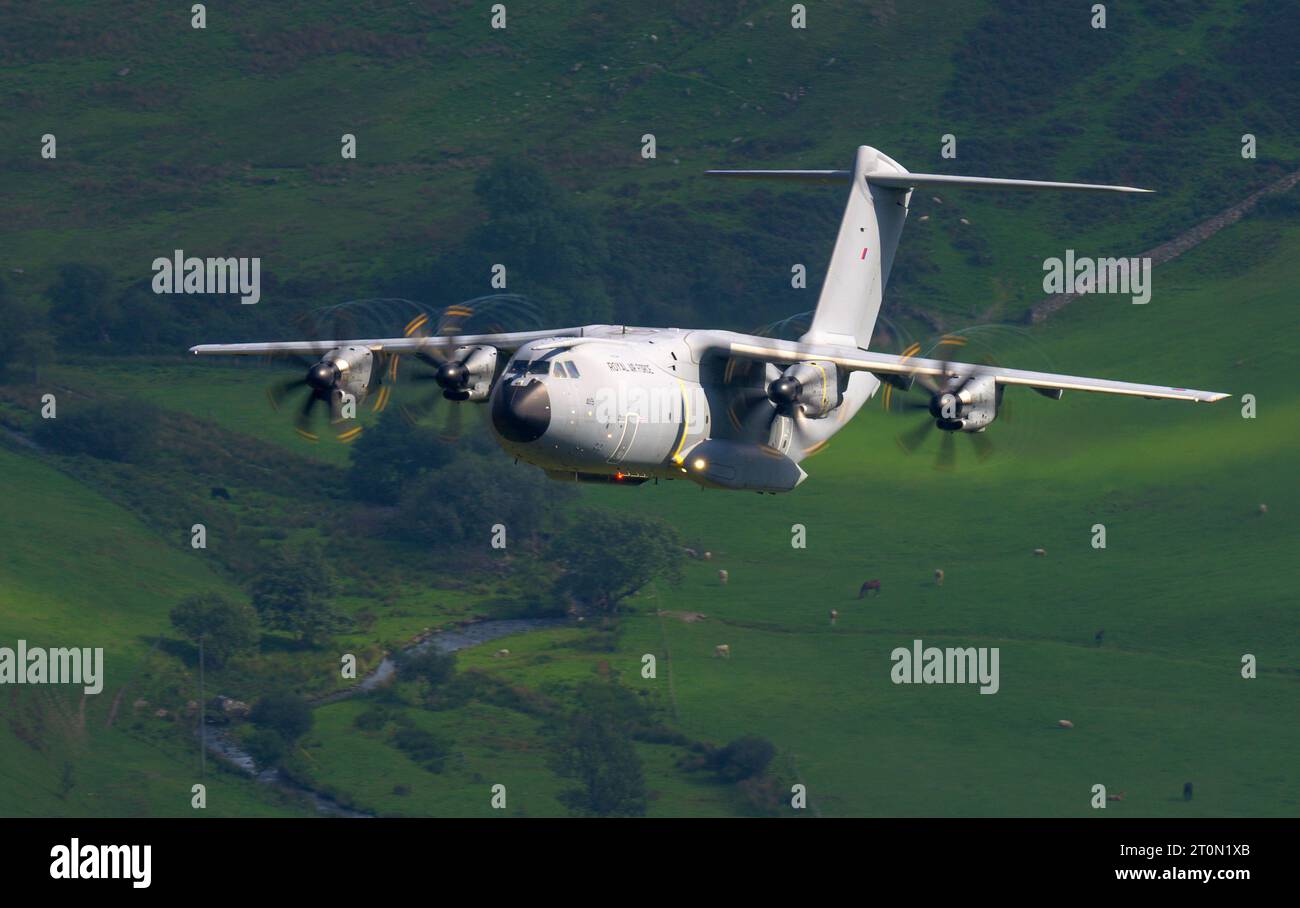 RAF Atlas C.1 (A400M) navigating through LFA7 in Wales on a low level ...