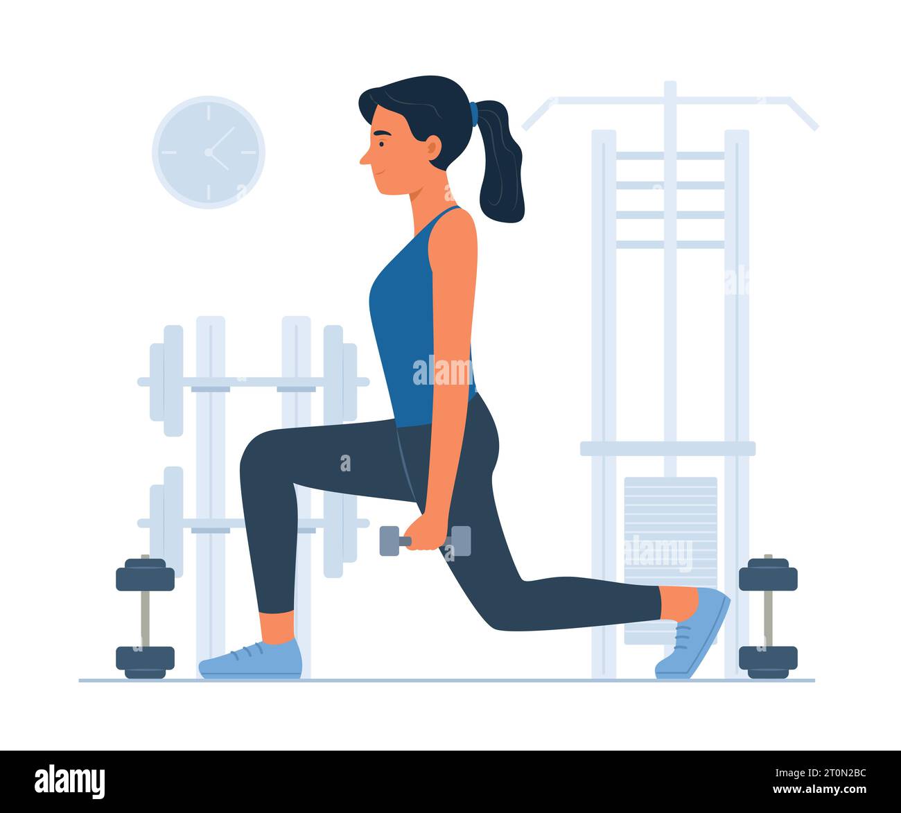 Woman Doing Lunges Exercise with Dumbbell in Gym Stock Vector Image ...