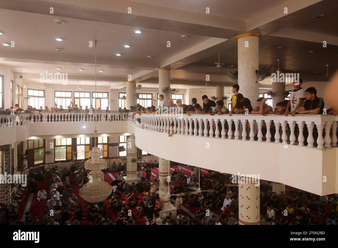 Rafah, Palestine. 8th Oct 2023. People gather at a mosque to pray over ...