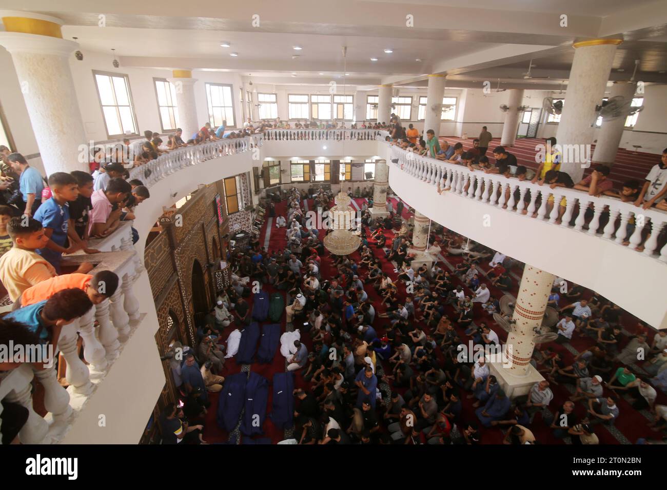 Rafah, Palestine. 8th Oct 2023. People gather at a mosque to pray over ...