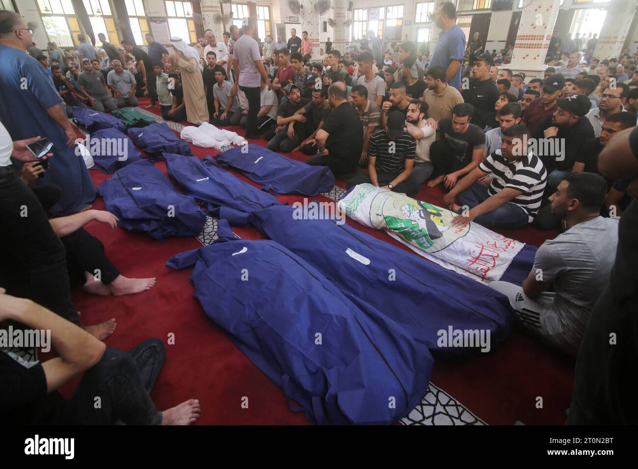 Rafah, Palestine. 8th Oct 2023. People gather at a mosque to pray over ...
