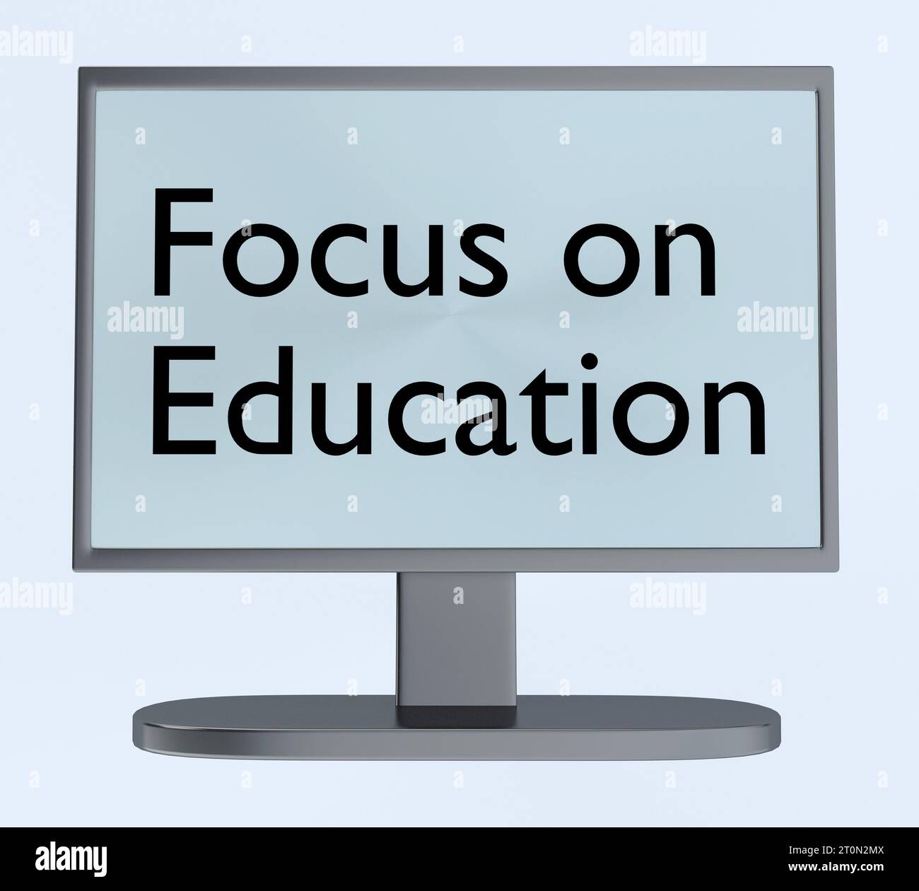 3D illustration of a PC screen, displaying the text Focus on Education ...