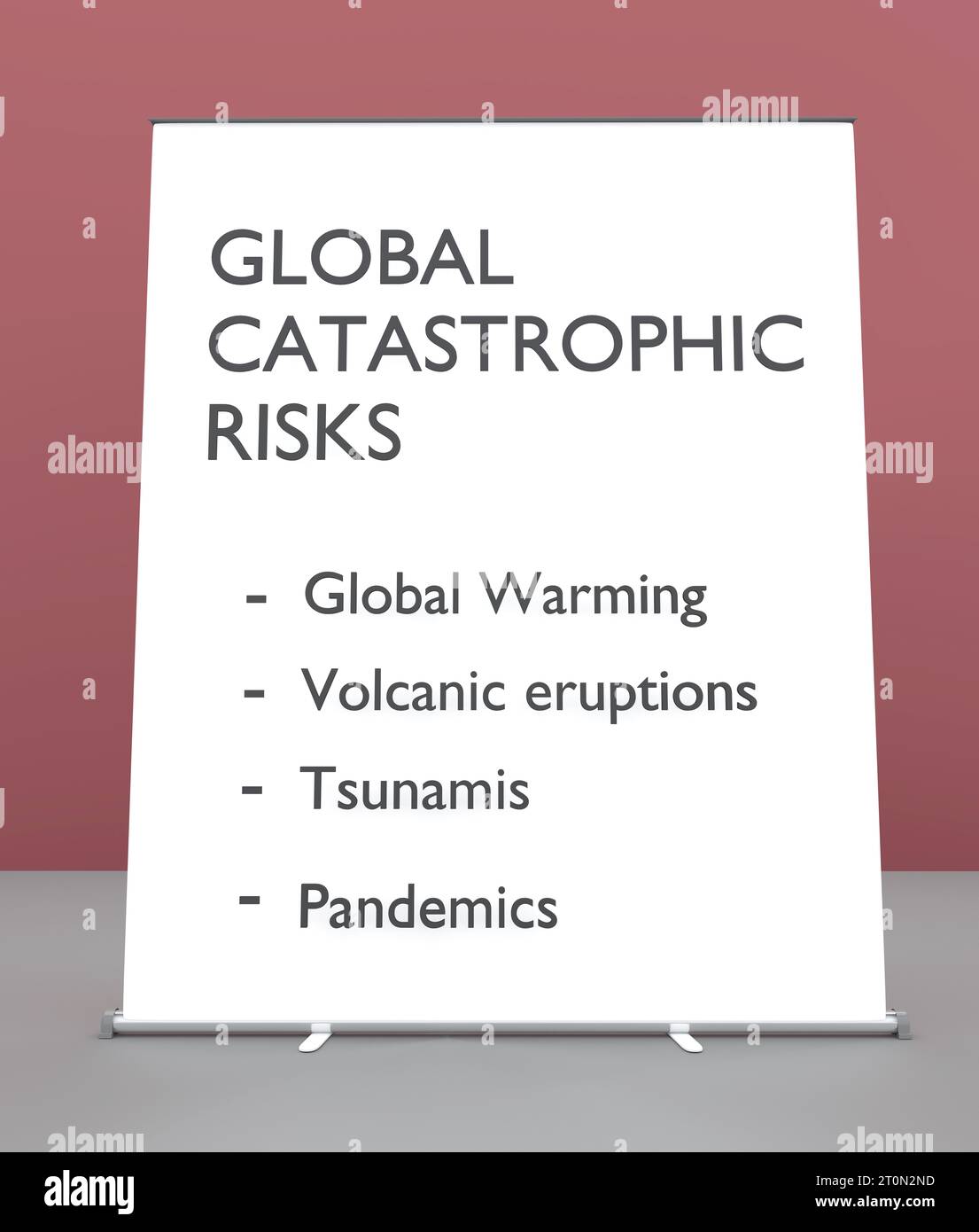 3D illustration of a rollup screen displaying the main global ...