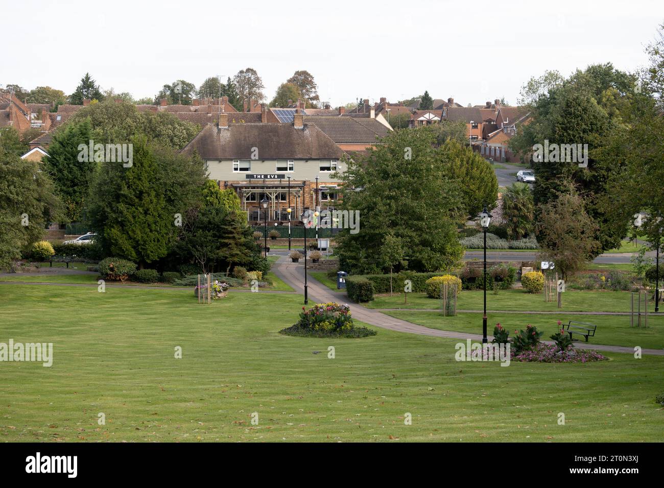 Coronation Park and The Evs pub, Corby, Northamptonshire, England, UK ...