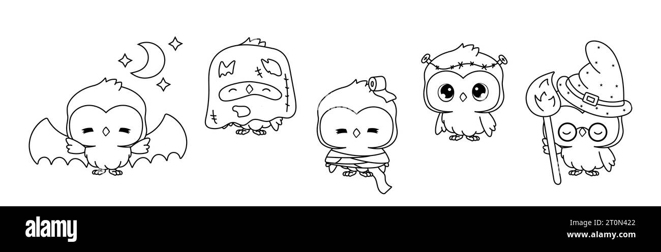 Collection of Vector Halloween Owl Outline. Set of Isolated Halloween ...