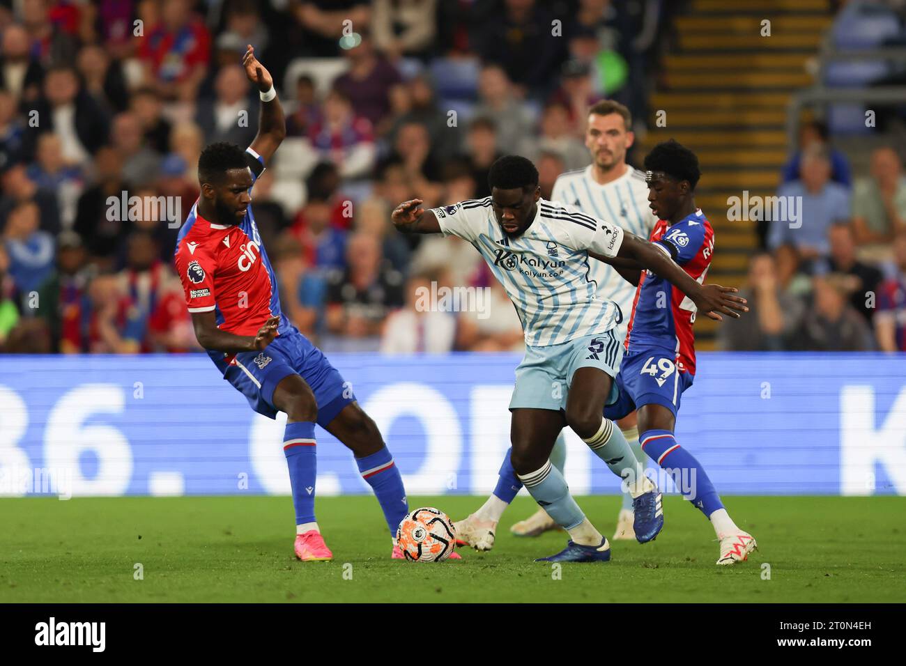 London, UK. 07th Oct, 2023. Orel Mangala of Nottingham Forest is beaten ...