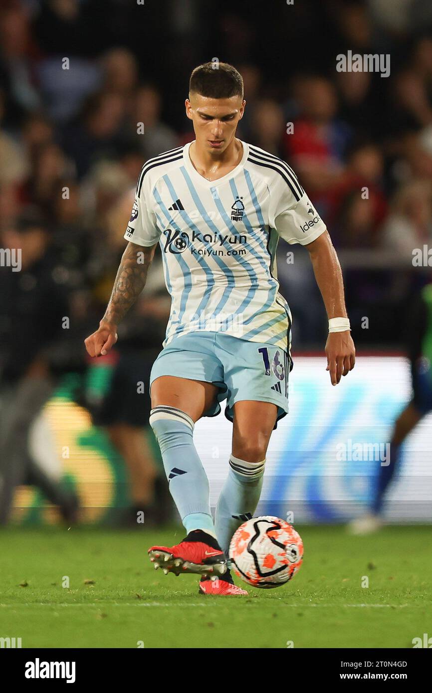 London, UK. 07th Oct, 2023. Nicol‡s Dom'nguez of Nottingham Forest in action during the Premier ...