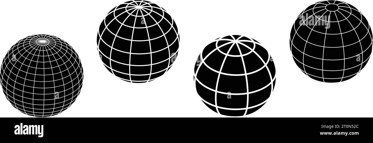 simple classic globe ball sphere wireframe set vector isolated on white ...