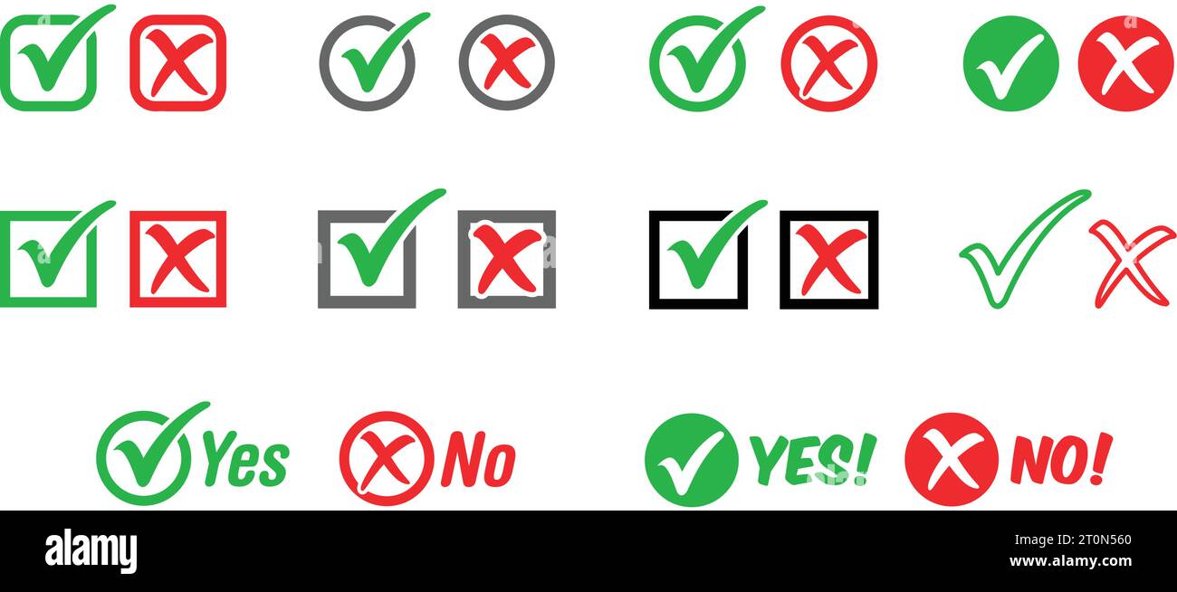 classic stylish green tick check mark and red cross mark in rounded ...