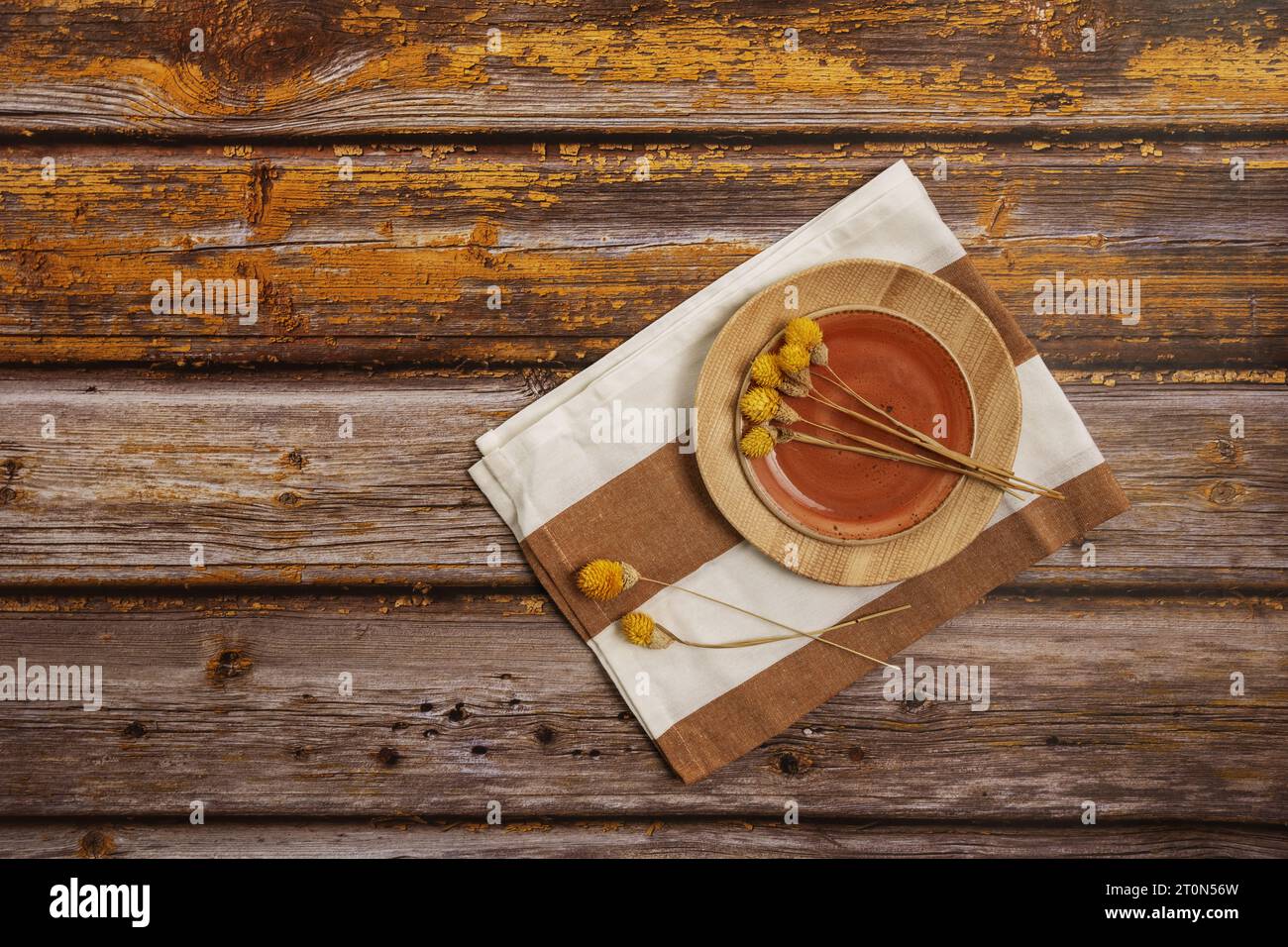 Still life with porcelain plates and dried flowers Stock Photo - Alamy