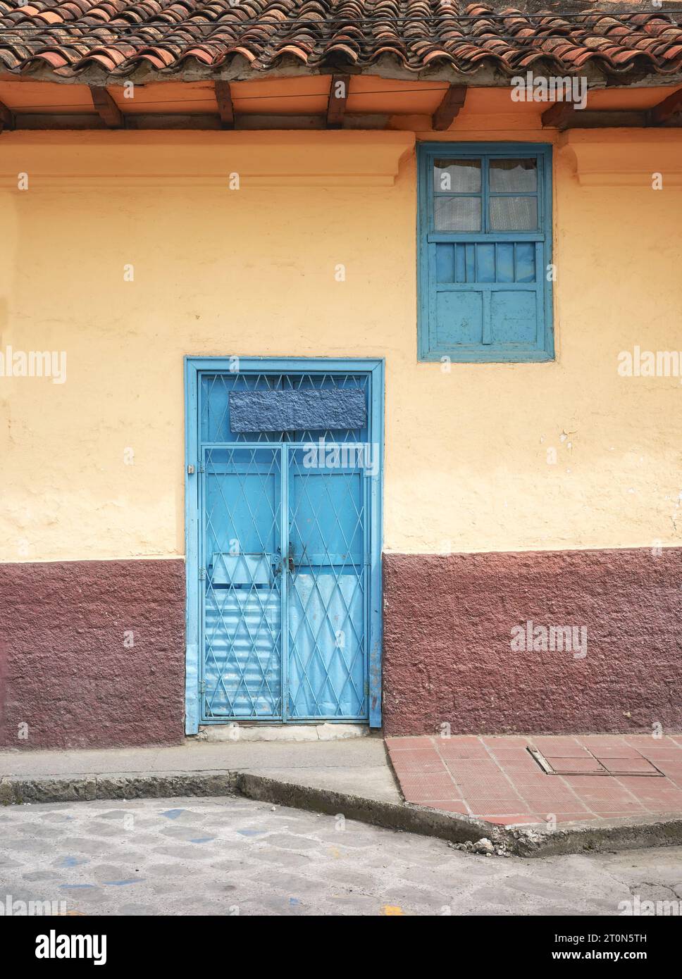 Street view of an old colonial building facade, architecture background ...
