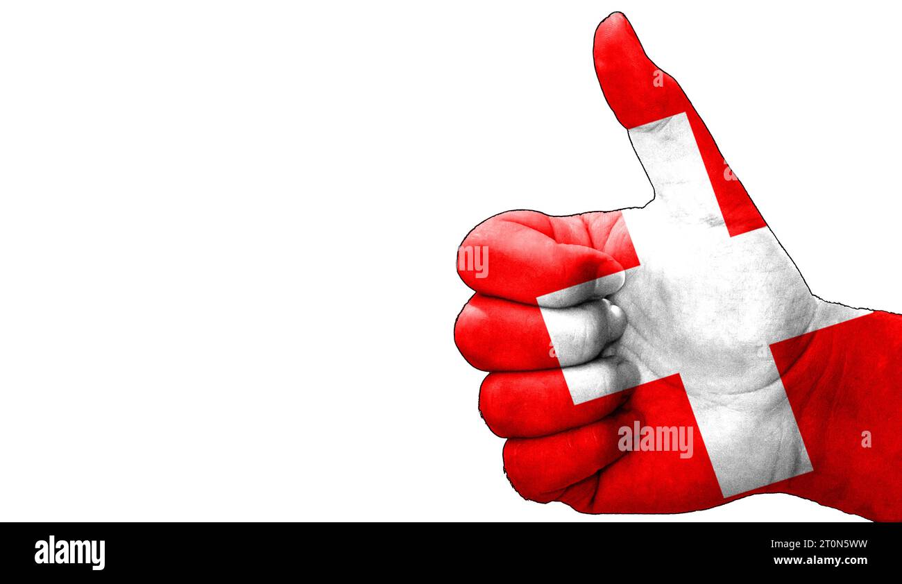 thumbs up in approval with the Swiss flag painted Stock Photo - Alamy